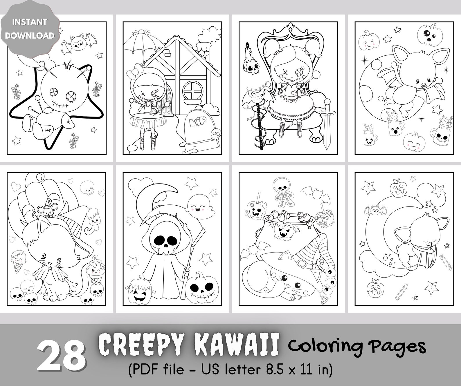 28 Printable Creepy Kawaii Coloring Pages for Kids Teens - Etsy