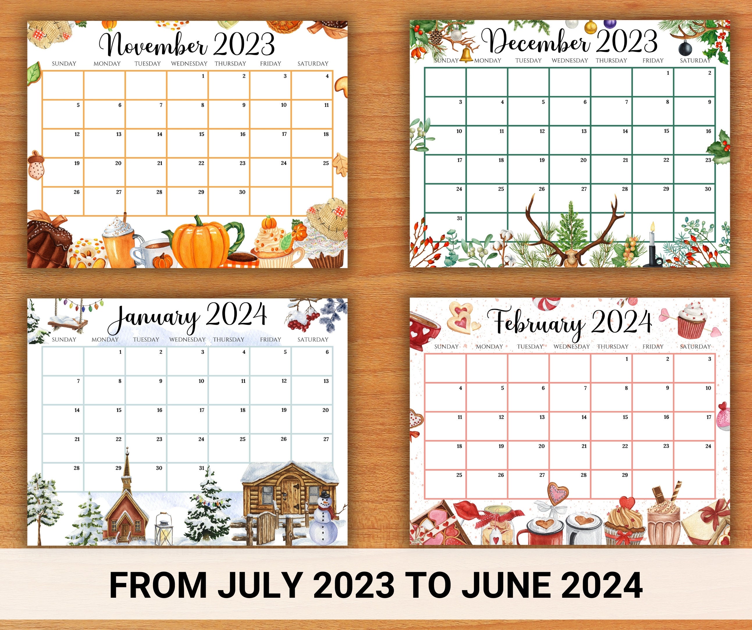 EDITABLE Academic Calendar 2023-2024 from July to June - Etsy 日本