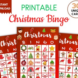 Printable Christmas Bingo 30 Unique Bingo Cards Christmas - Etsy