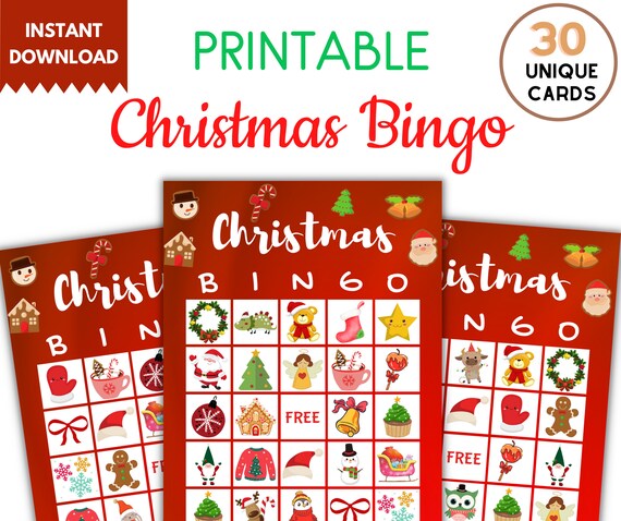Printable Christmas Bingo 30 Unique Bingo Cards Christmas - Etsy