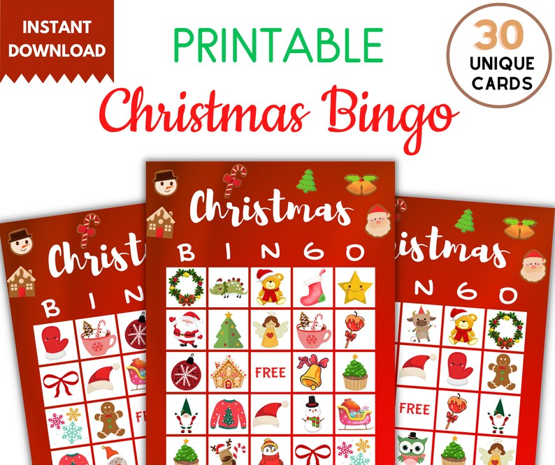 Printable Christmas Bingo 30 Unique Bingo Cards Christmas - Etsy
