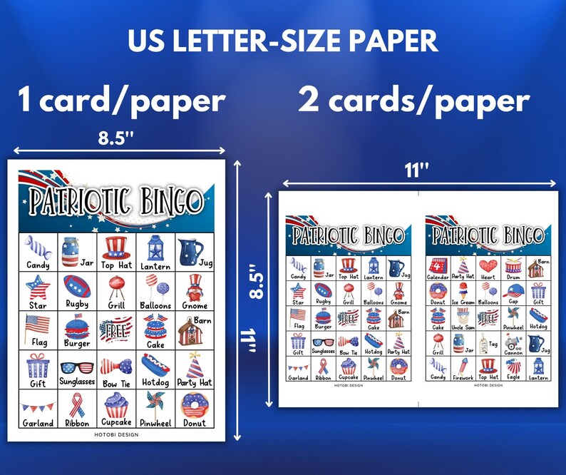 50 Patriotic Bingo Game Cards, 4th of July Bingo, Independence Day ...