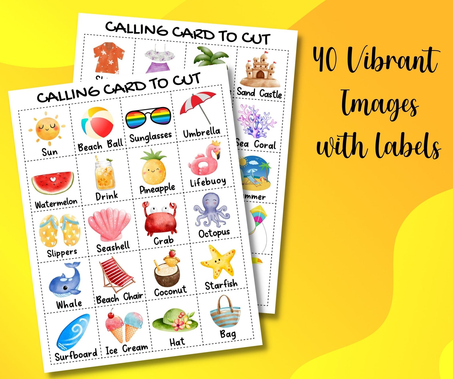Printable Summer Bingo Game, 50 Unique Bingo Cards W/labels, Summer ...