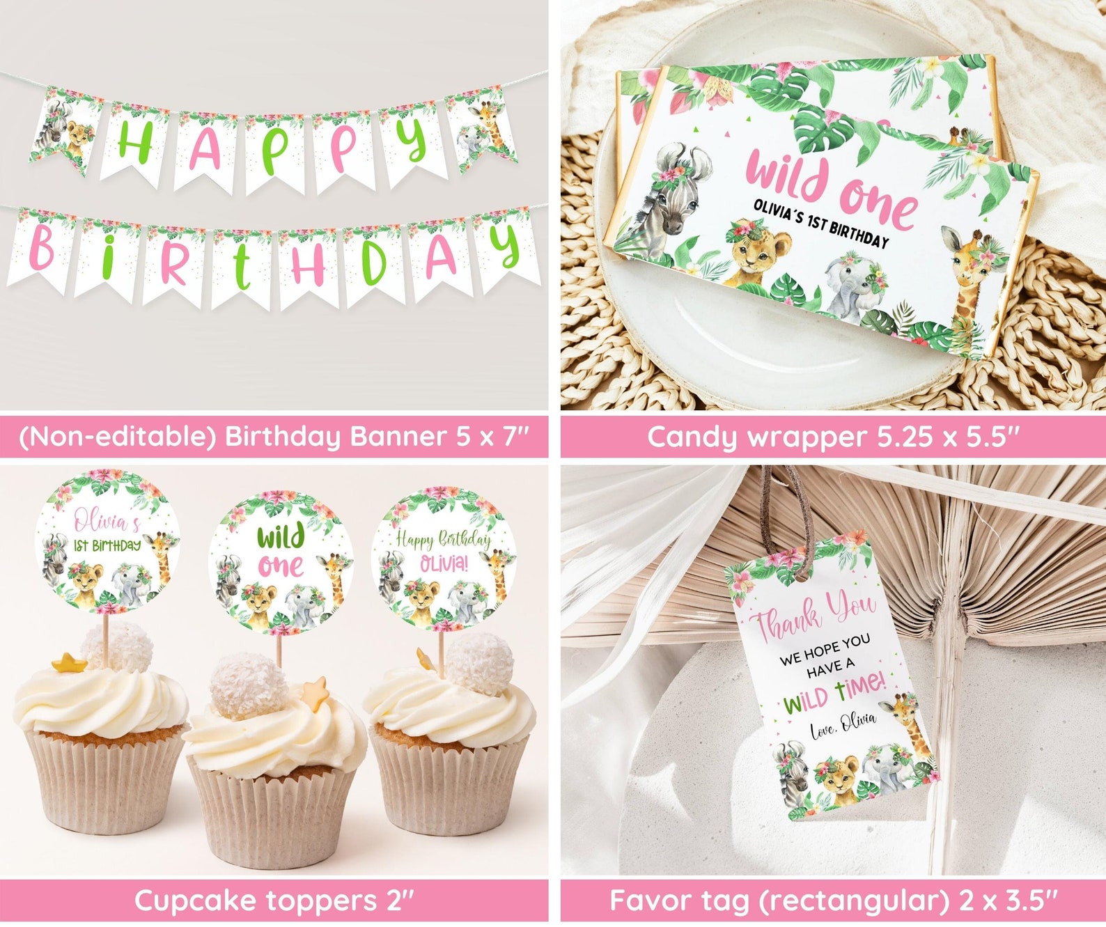 Wild One 1st Birthday Girl Bundle, Wild One Girl Invitation, Safari ...