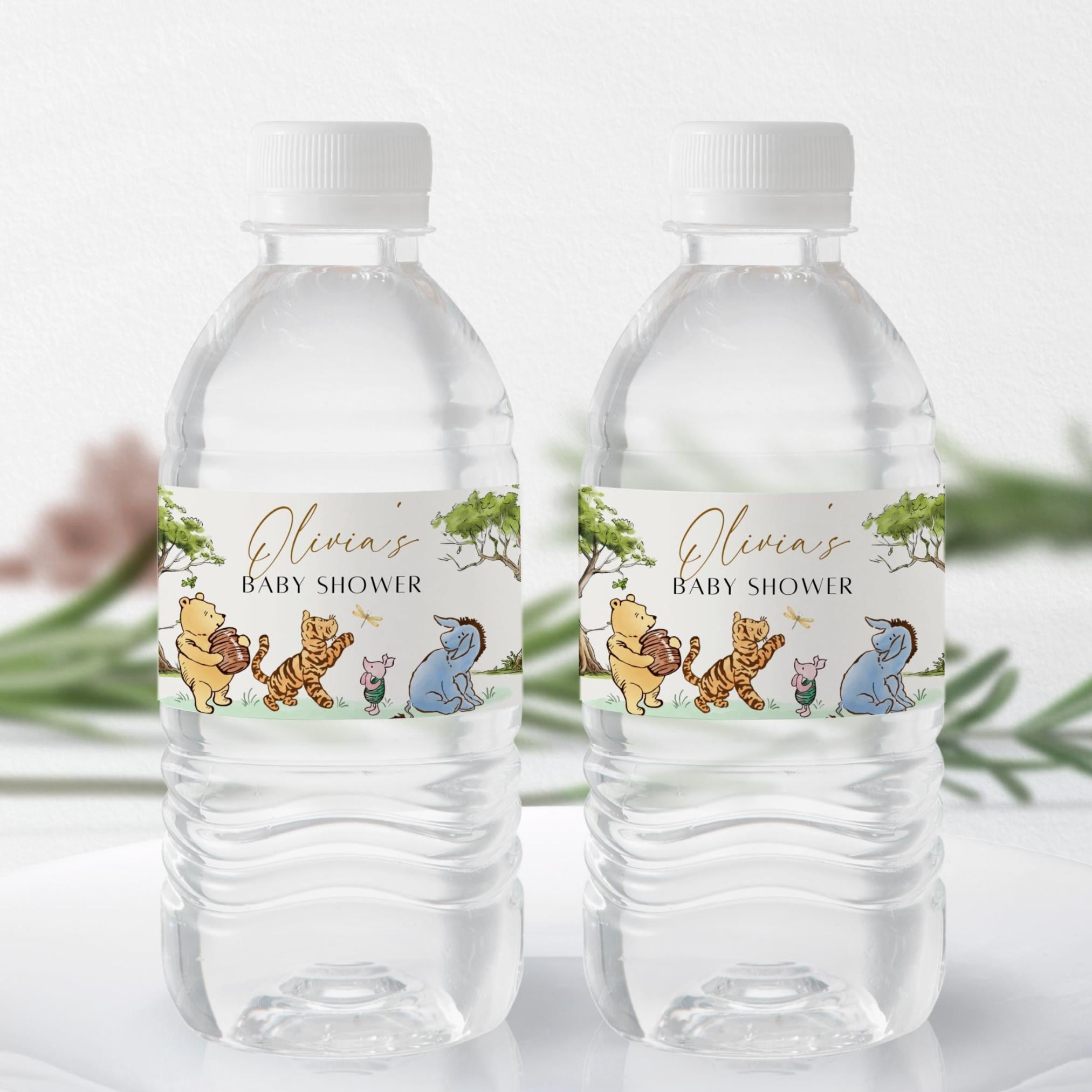 Editable Winnie the Pooh Water Bottle Label, Vintage Pooh Bear Baby ...