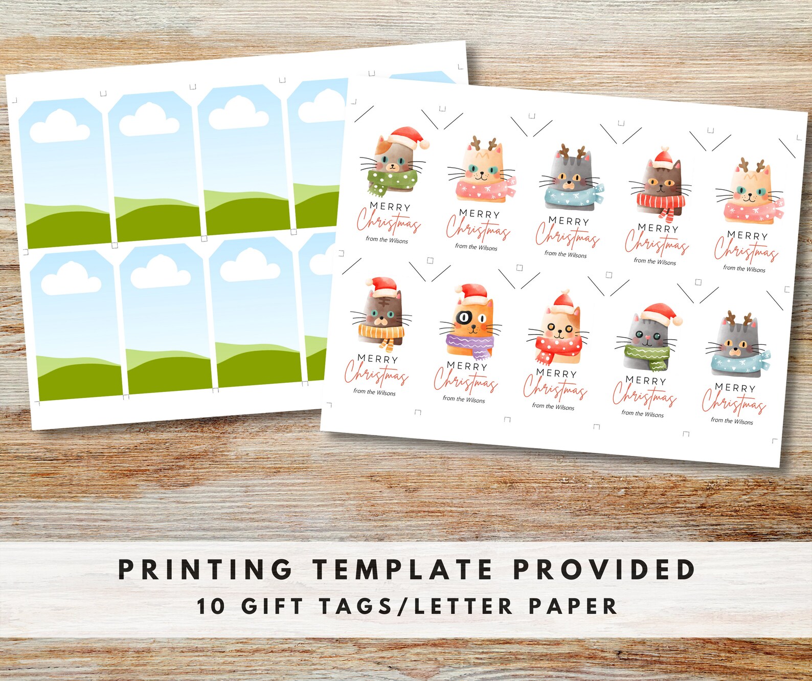 EDITABLE Cat Christmas Gift Tag Holiday Gift Tag Template W/ - Etsy