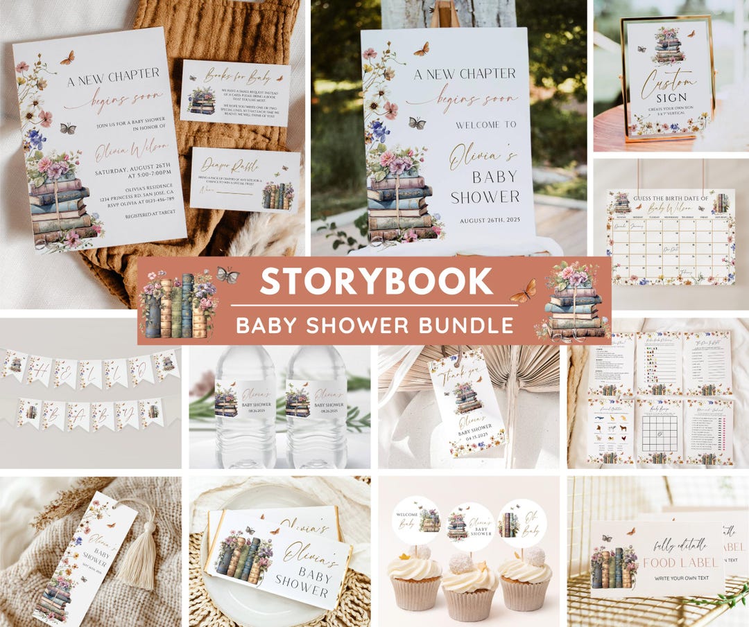 Storybook Baby Shower Bundle, New Chapter Begins Invitation & Games ...
