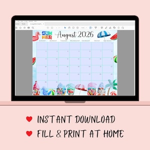 Editable August 2026 Calendar, Printable Monthly Planner PDF, Letter ...
