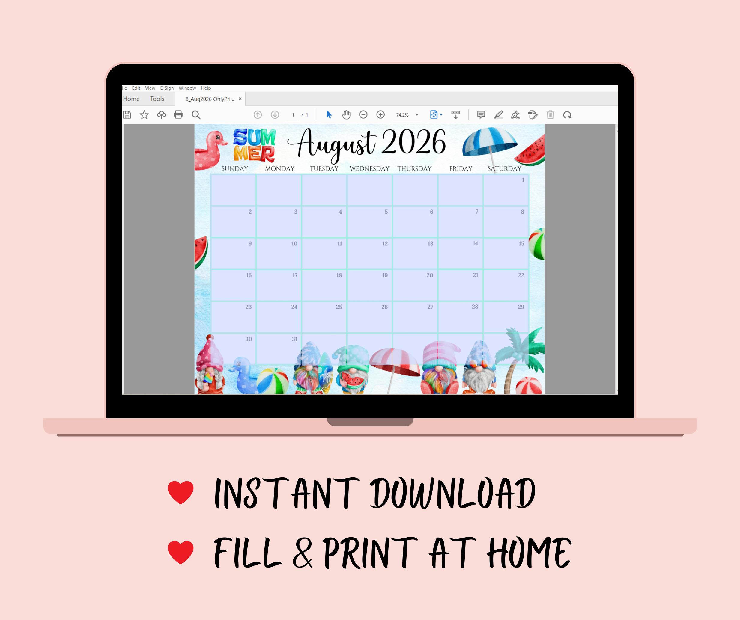 Editable August 2026 Calendar, Printable Monthly Planner PDF, Letter ...