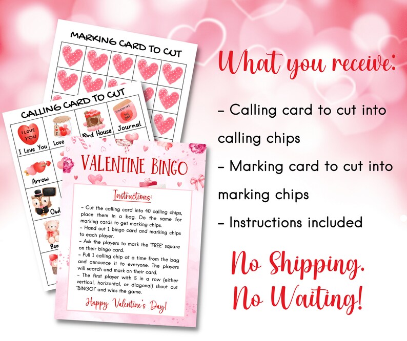 Printable Valentine Bingo Game 50 Unique Bingo Cards - Etsy