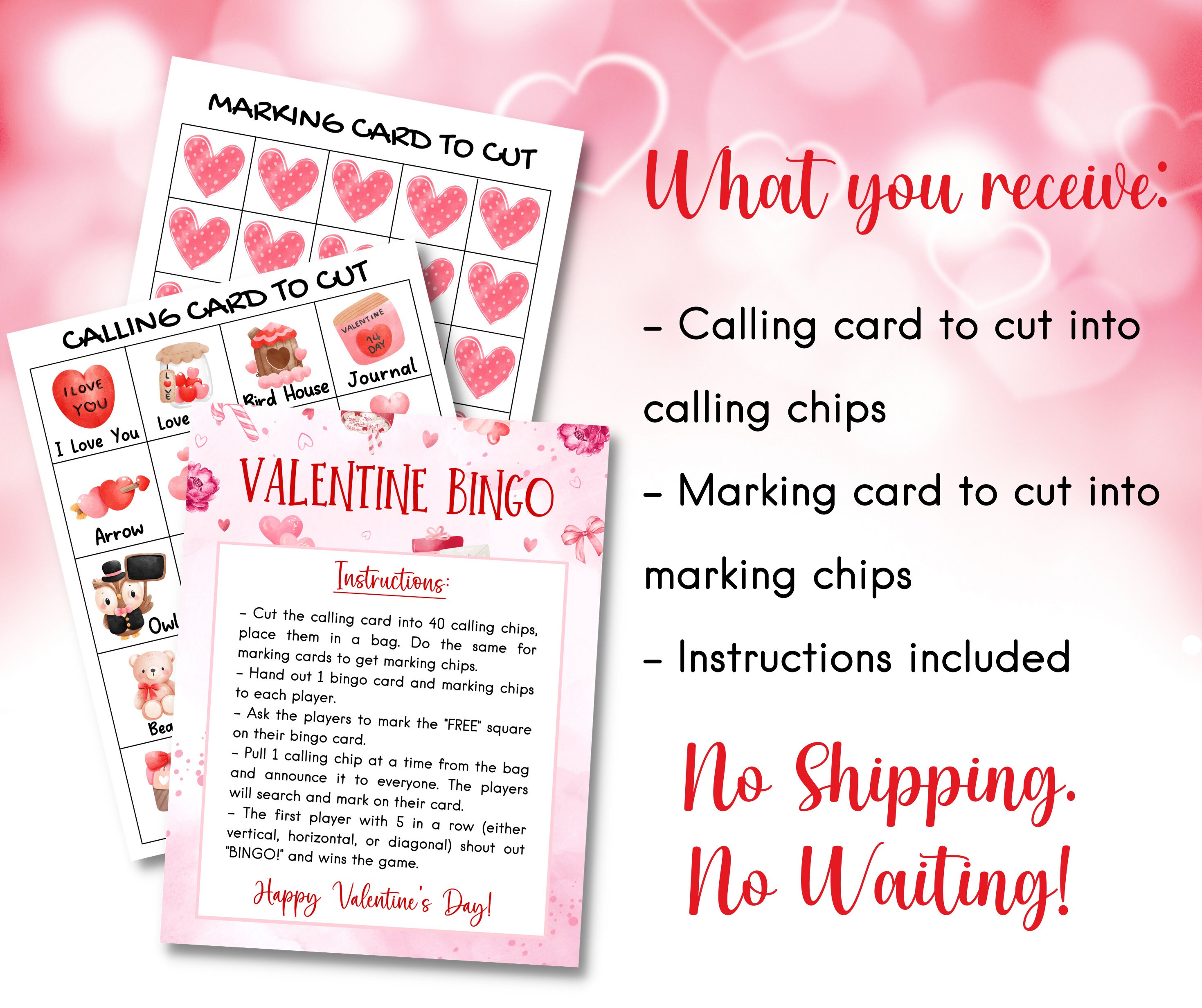 Printable Valentine Bingo Game, 50 Unique Bingo Cards W/labels ...