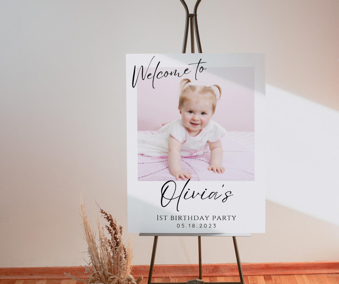 Minimalist First Birthday Welcome Sign, Modern Photo 1st Birthday ...