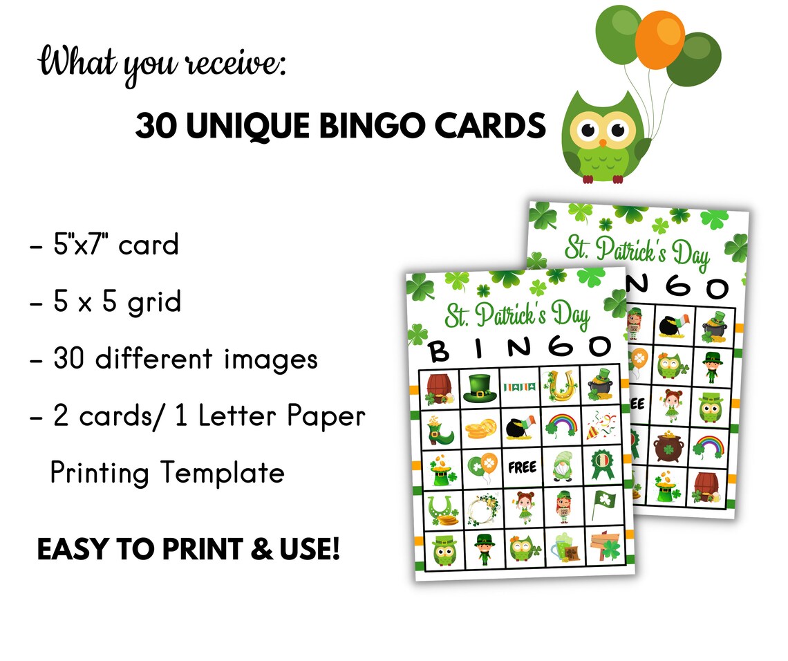 Printable St. Patrick's Day Bingo 30 Unique Bingo Cards | Etsy