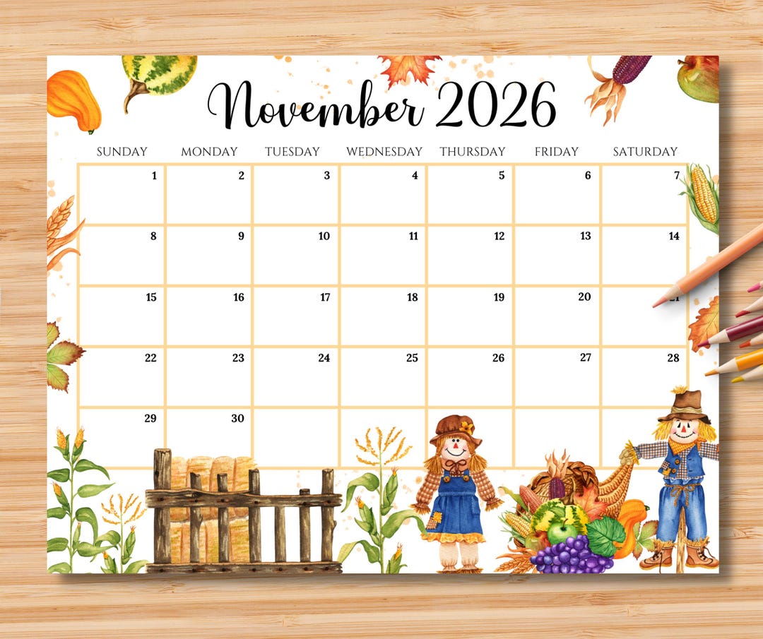Calendario de noviembre de 2026 editable / Planificador mensual para ...