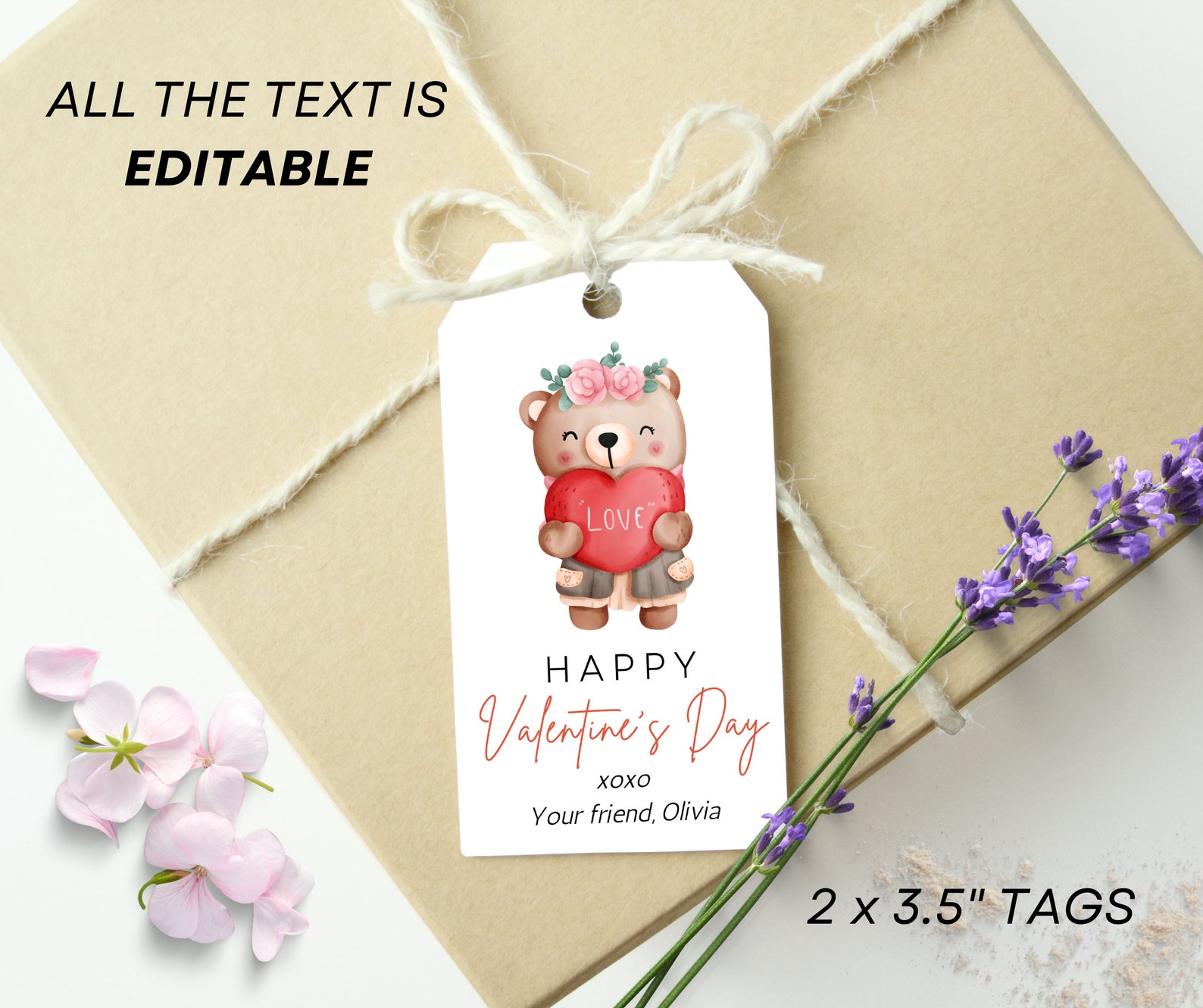 EDITABLE Valentine Gift Tag School Tag Template W/ Cute - Etsy