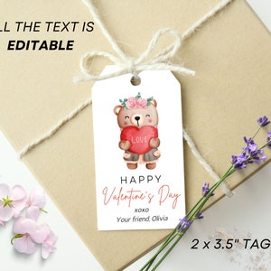 EDITABLE Valentine Gift Tag, School Tag Template W/ Cute Bears ...