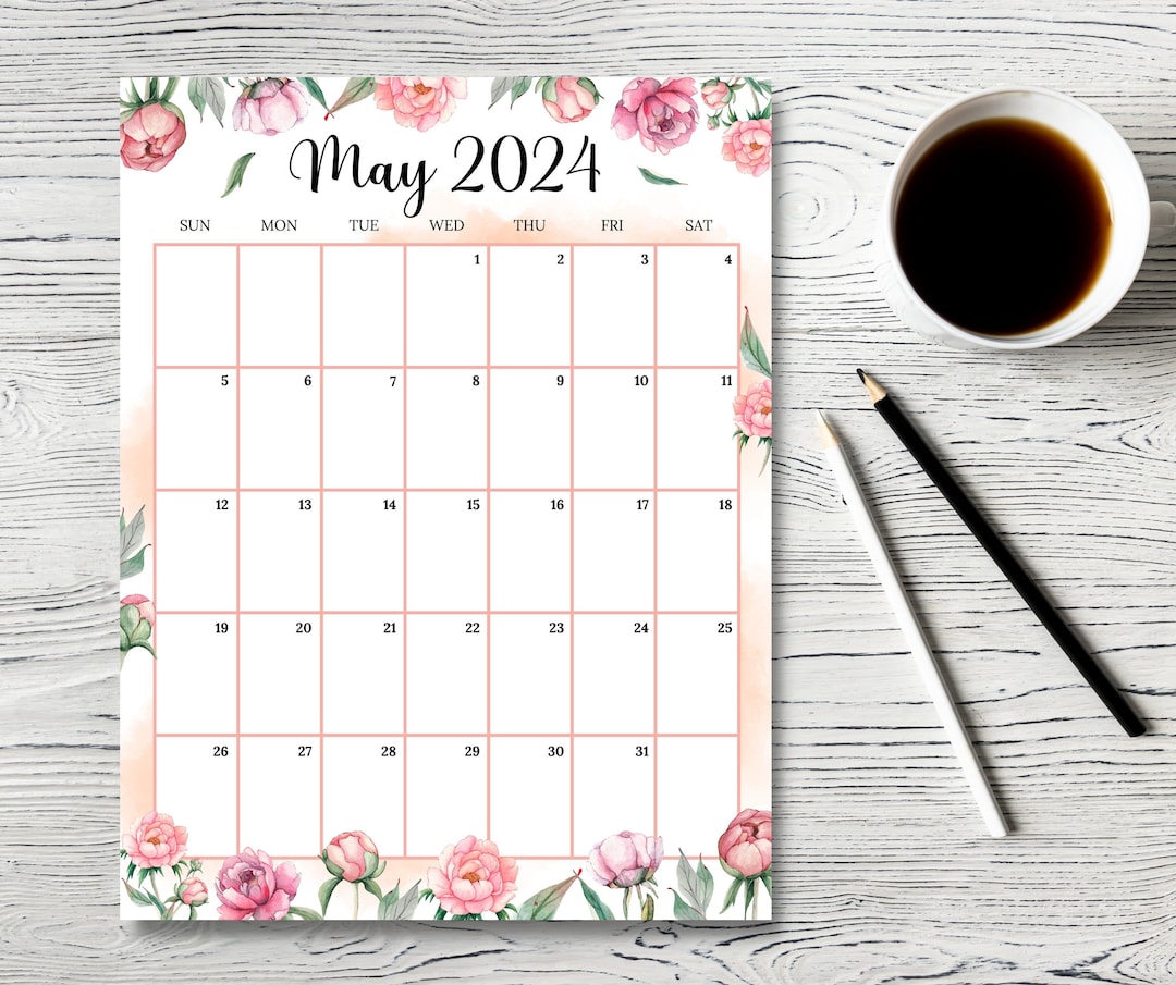 EDITABLE May 2024 Calendar vertical / Portrait, Beautiful Spring With ...