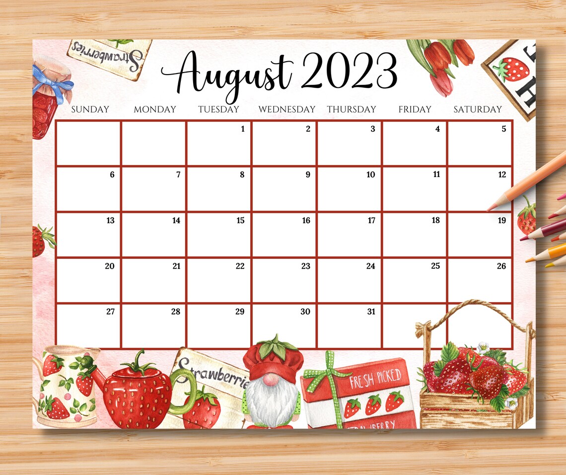 EDITABLE August 2023 Calendar Beautiful Colorful Summer With Etsy