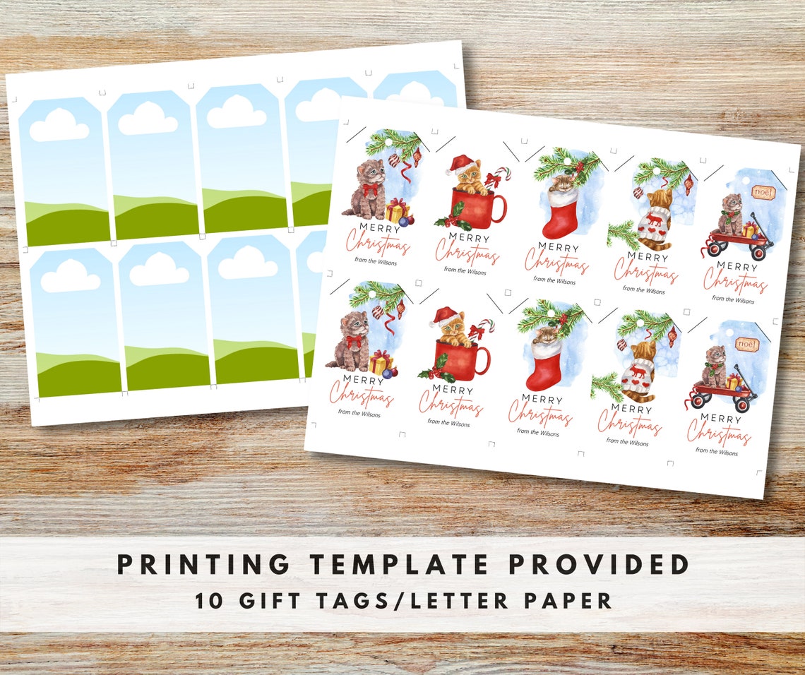 EDITABLE Cat Christmas Gift Tag Holiday Gift Tag Template W/ - Etsy