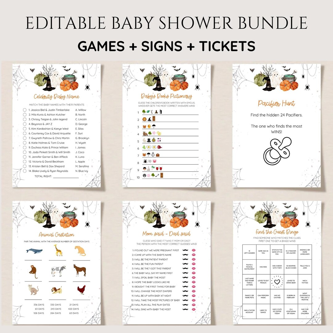 Halloween Baby Shower Game Bundle, A Baby is Brewing Baby Shower Game ...