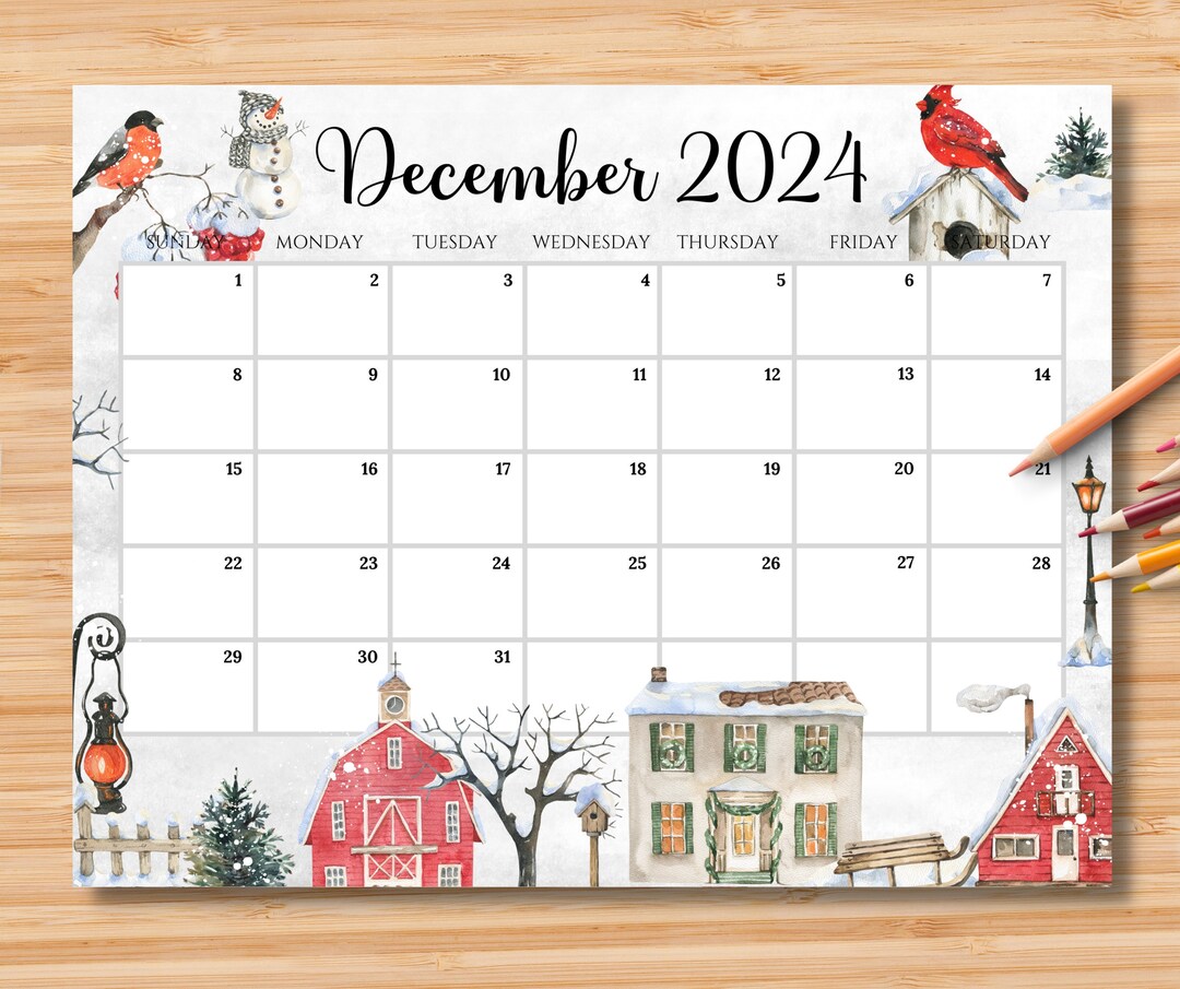 EDITABLE December 2024 Calendar, Beautiful Christmas With Red Bird and ...