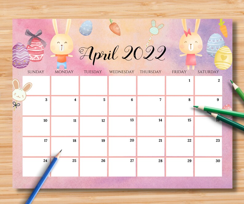 April 2022 Calendar Printable Free Easter