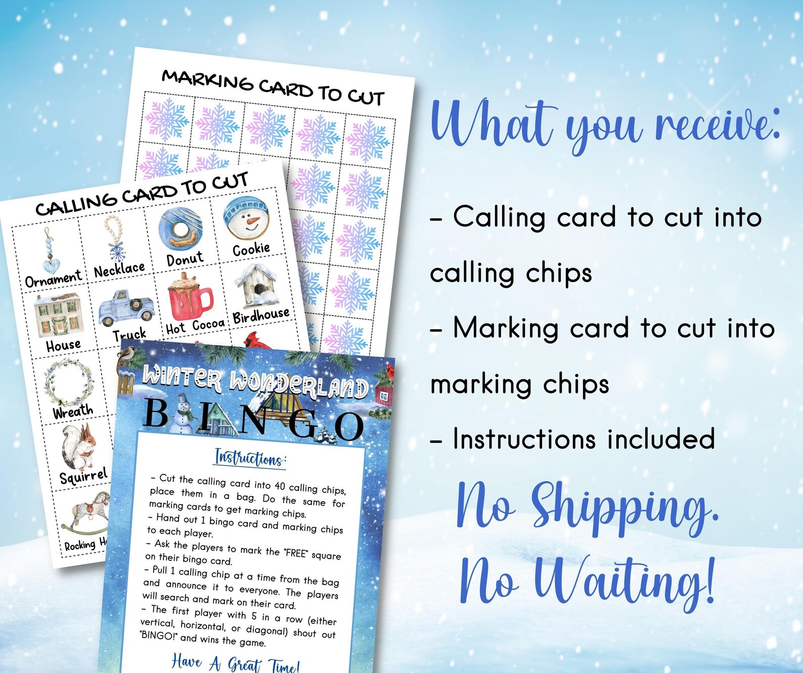 Winter Wonderland Bingo, 50 Unique Bingo Cards W/labels, Winter ...