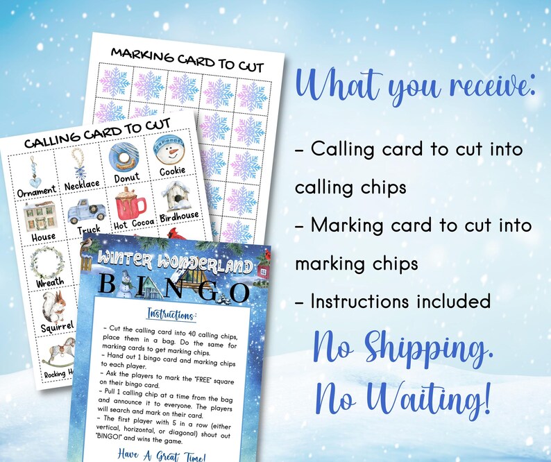 Winter Wonderland Bingo, 50 Unique Bingo Cards W/labels, Winter ...