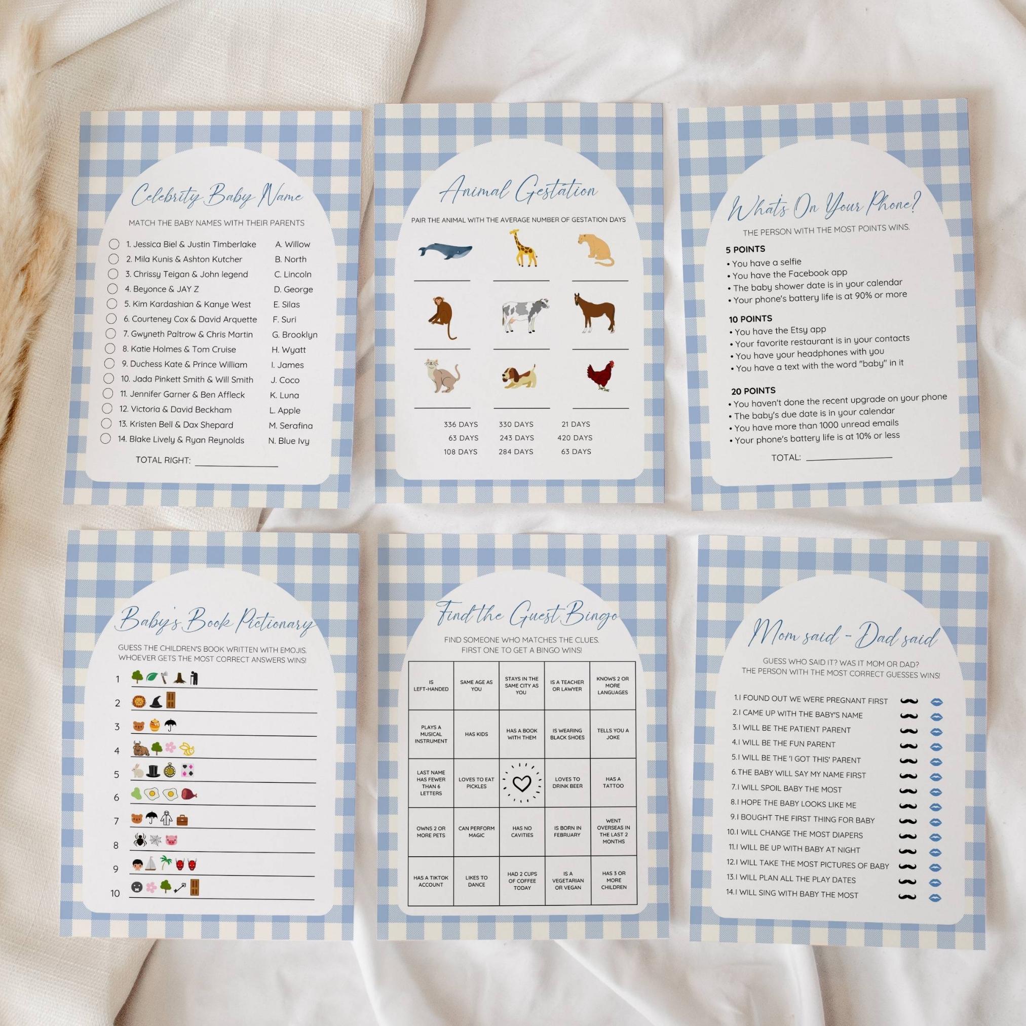 Modern Baby Shower Game Bundle, Cutie Pie Baby Shower Game Package ...