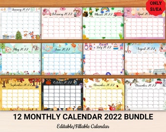 Monthly Calendar 2022 Printable | Etsy