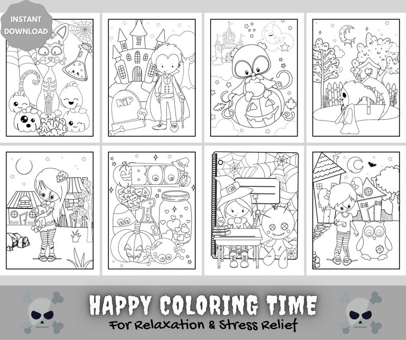 28 Printable Creepy Kawaii Coloring Pages for Kids Teens Adults, Horror ...