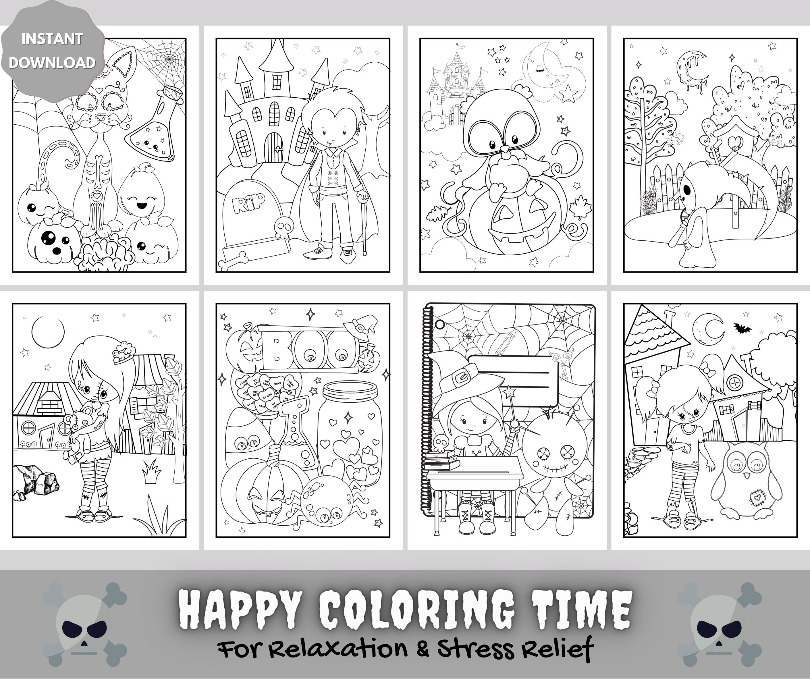 28 Printable Creepy Kawaii Coloring Pages for Kids Teens Adults, Horror ...