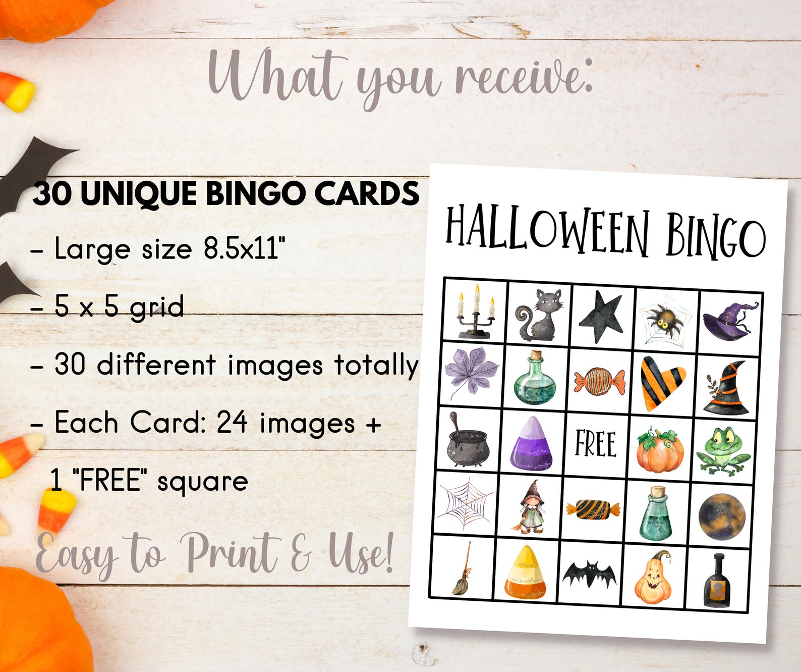 Printable Halloween Bingo, 30 Unique Halloween Bingo Cards, Happy ...