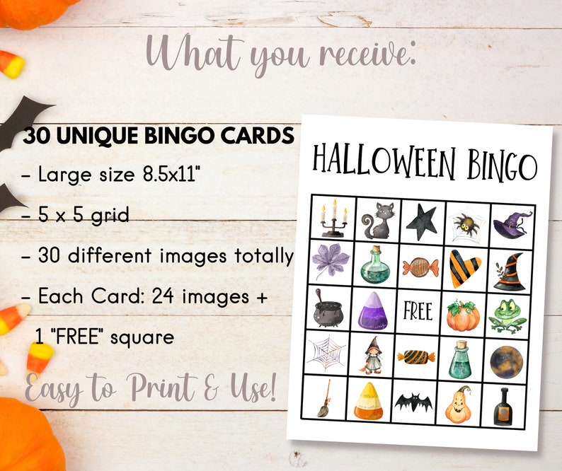 Printable Halloween Bingo 30 Unique Halloween Bingo Cards | Etsy