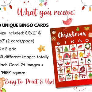 Printable Christmas Bingo, 30 Unique Bingo Cards, Christmas Activity ...