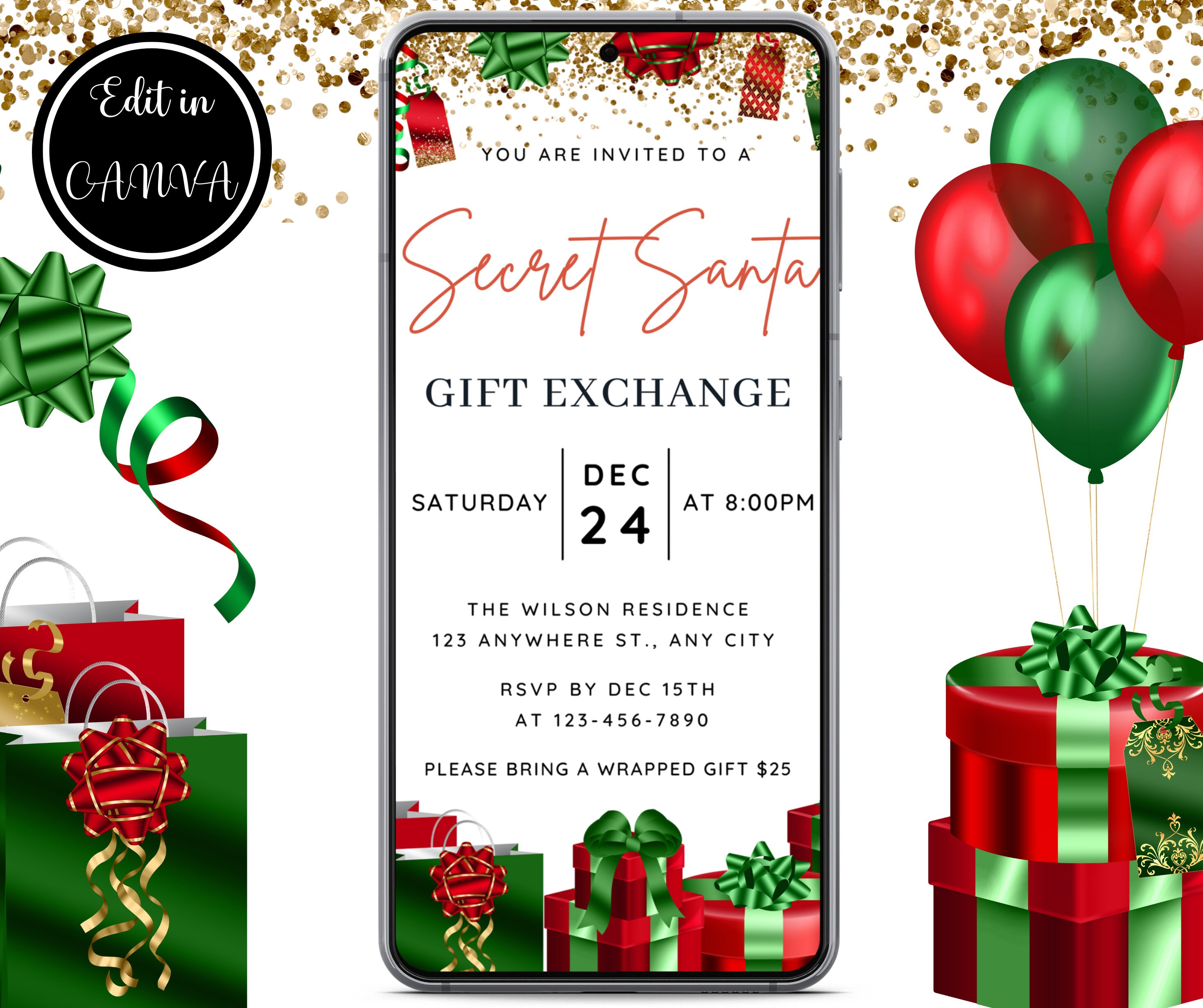 Editable Secret Santa Gift Exchange Invitation Digital Gift - Etsy UK