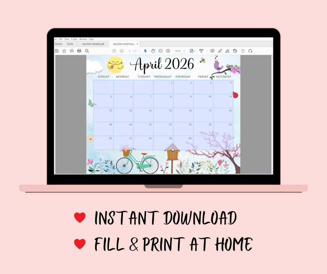 Editable April 2026 Calendar | Monthly Planner Printable PDF | School ...