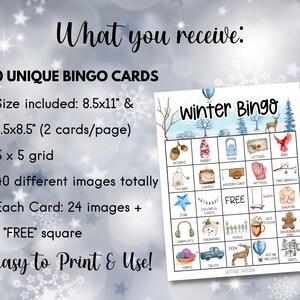 Winter Bingo Game, 50 Unique Bingo Cards, Kids' Winter Activity, Winter ...