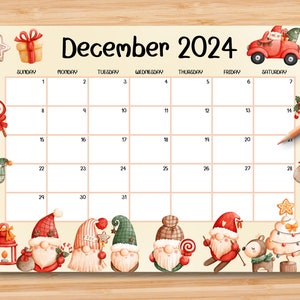 EDITABLE December 2024 Calendar, Joyful Christmas With Cute Gnomes ...