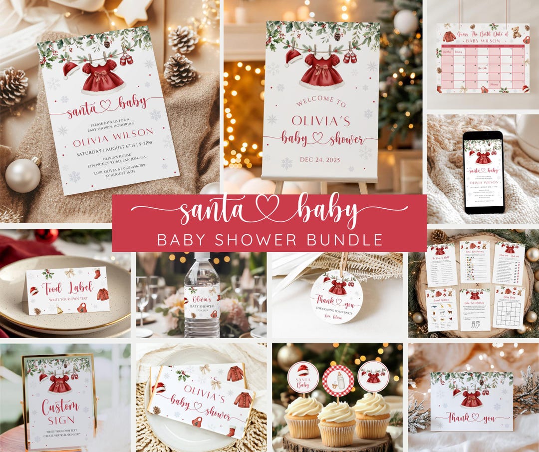Santa Baby Shower Bundle, Christmas Girl Baby Shower Invitation & Games ...