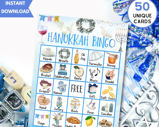 Hanukkah Bingo Cards: Printable Bingo, 50 Cards, Senior Citizen ...