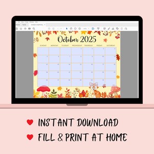 EDITABLE October 2025 Calendar, Beautiful Autumn W/ Cute Little Fox ...