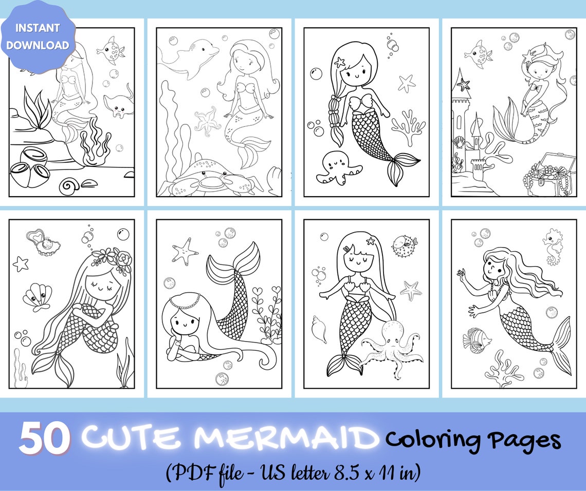 50 Printable Cute Mermaid Coloring Pages for Kids Boys - Etsy