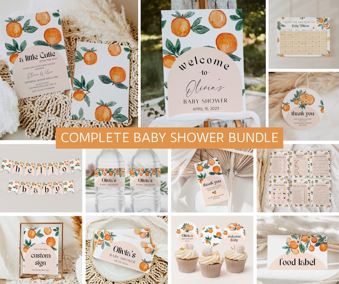 Little Cutie Baby Shower Invitation Bundle, Orange Citrus Baby Shower ...