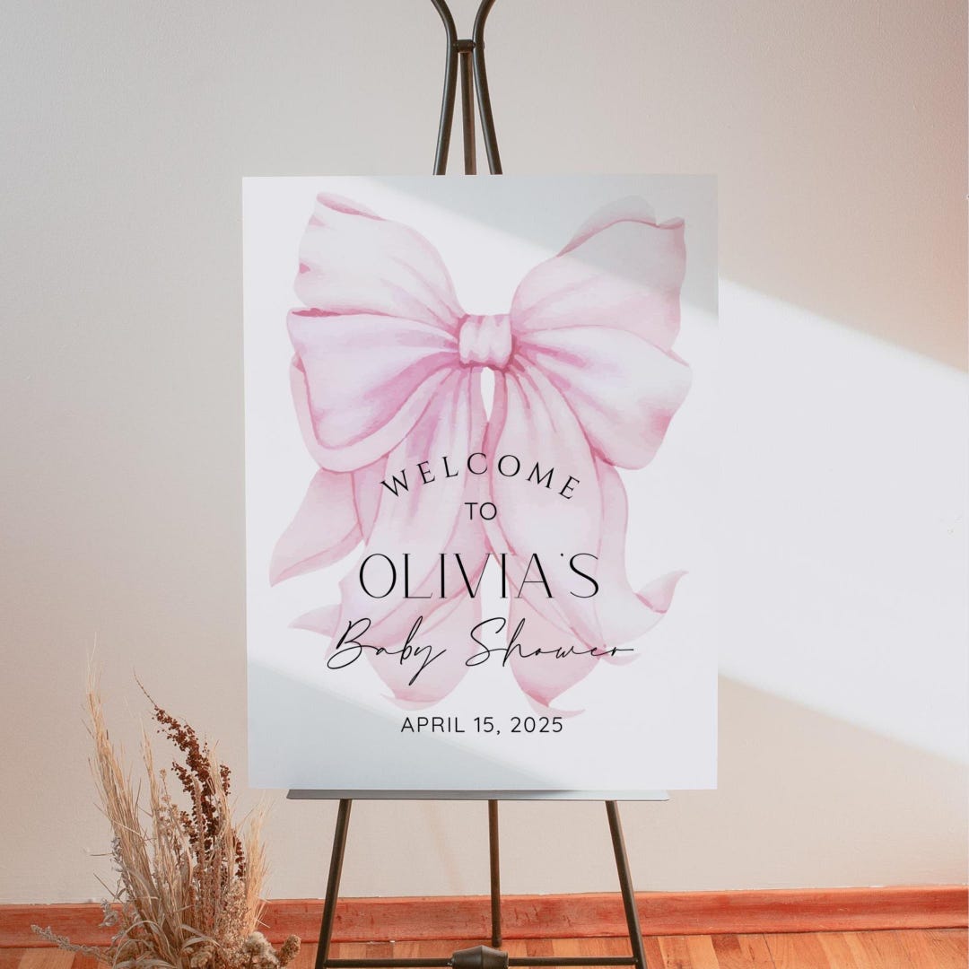 Pink Bow Welcome Sign, Pink Coquette Bow Baby Shower, Bridal Shower ...