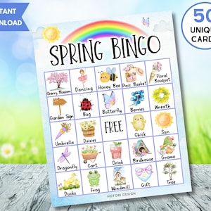 Printable Spring Bingo Game, 50 Unique Bingo Cards W/labels, Hello ...