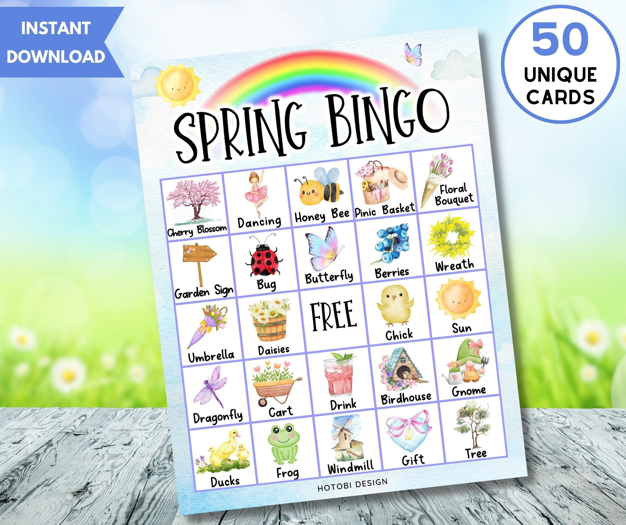Printable Spring Bingo Game, 50 Unique Bingo Cards W/labels, Hello ...