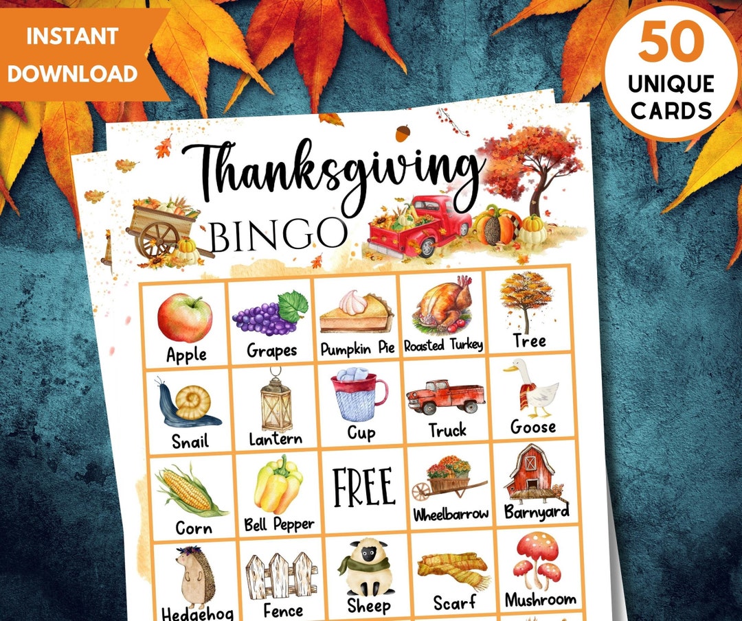 Printable Thanksgiving Bingo Game, 50 Unique Bingo Cards W/labels, Fall ...