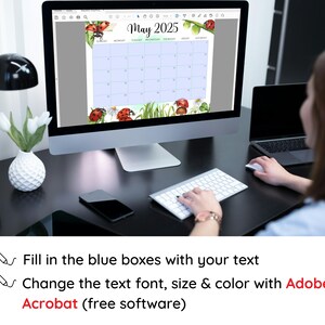 EDITABLE May 2025 Calendar, Beautiful Spring With Cute Bugs and Flowers ...