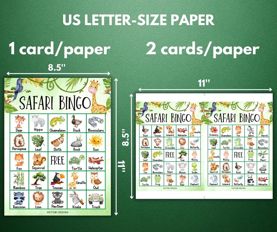 50 Safari Bingo Game Cards, Jungle Baby Shower, Safari Wild Birthday ...